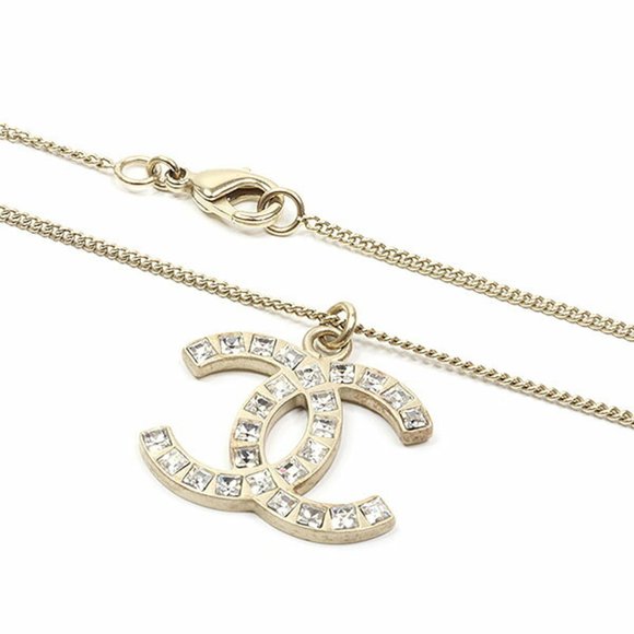 CHANEL | Jewelry | Chanel Rhinestone Coco Mark Necklace Metal Champagne ...